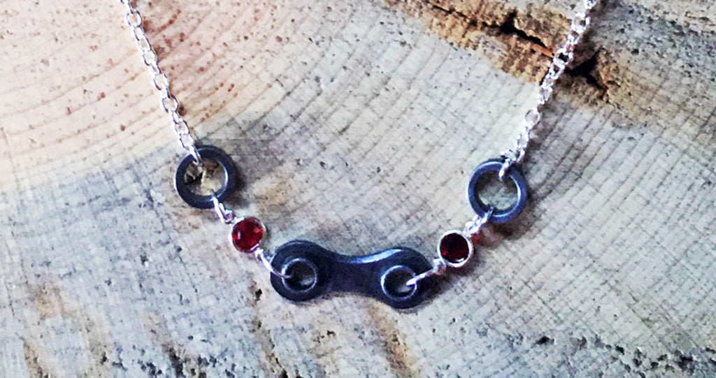 Short Upcycled Bicycle Chain Necklace with Vintage Swarovski Crystals ...
