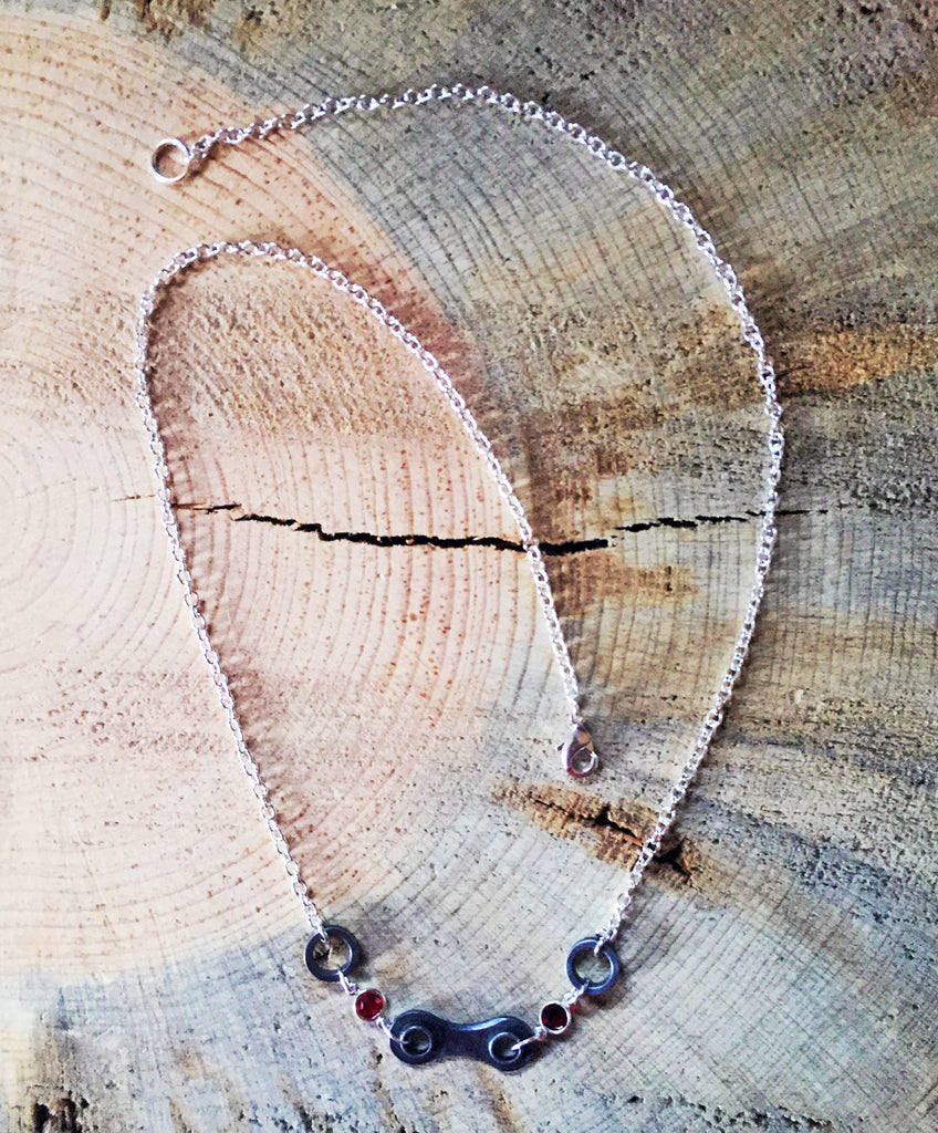 Short Upcycled Bicycle Chain Necklace with Vintage Swarovski Crystals ...